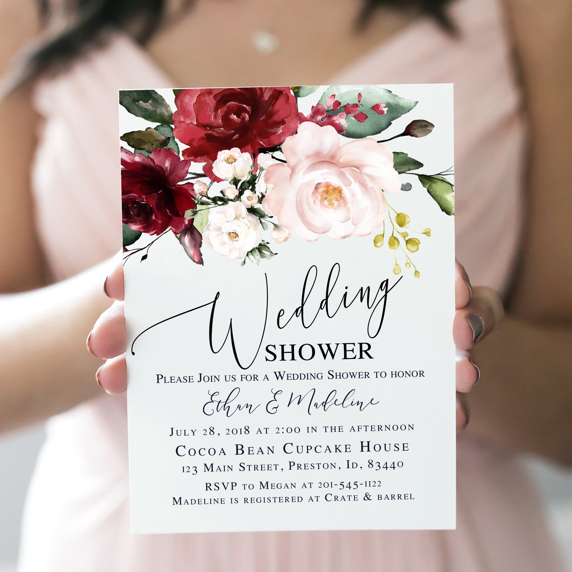 Wedding Shower Invitation Template, Burgundy Bride Groom Bridal Shower ...