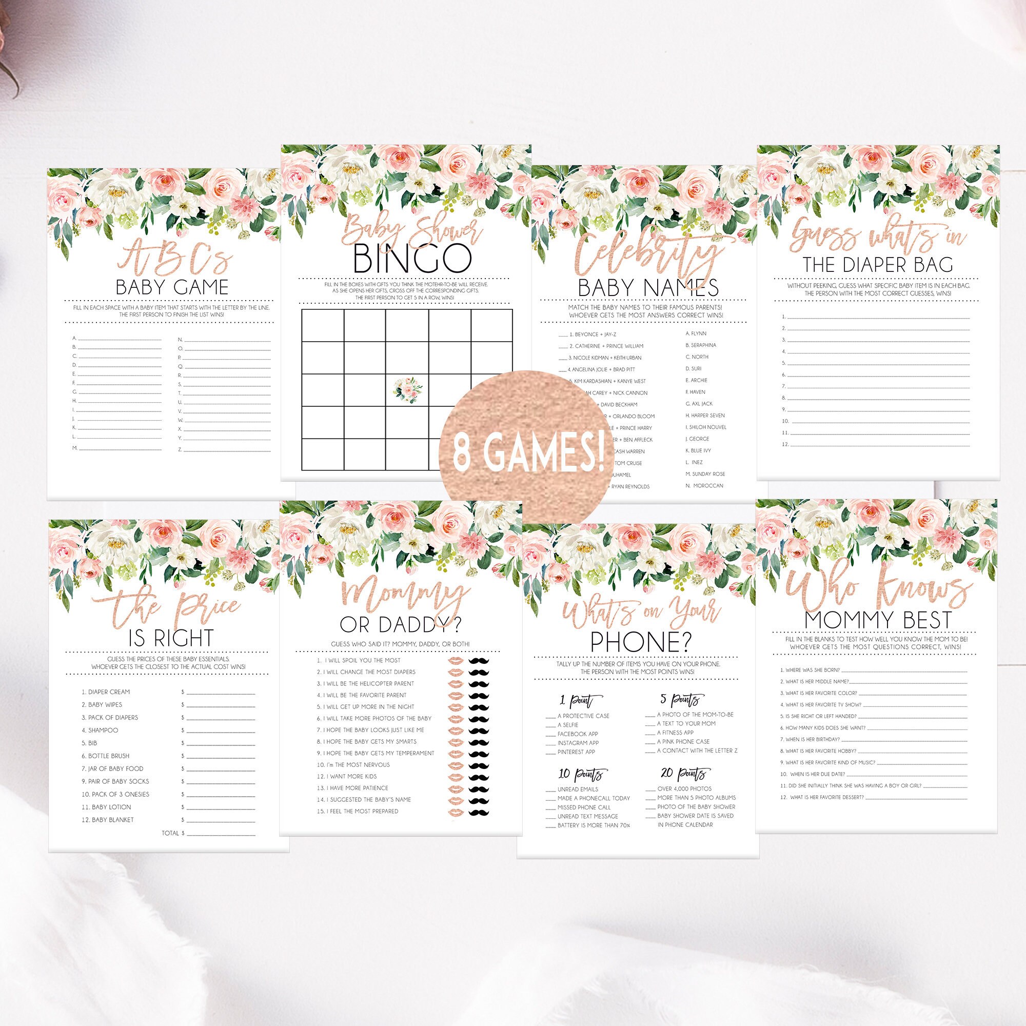 Baby Shower Game Bundle Girl Baby Shower Instant Download - Etsy