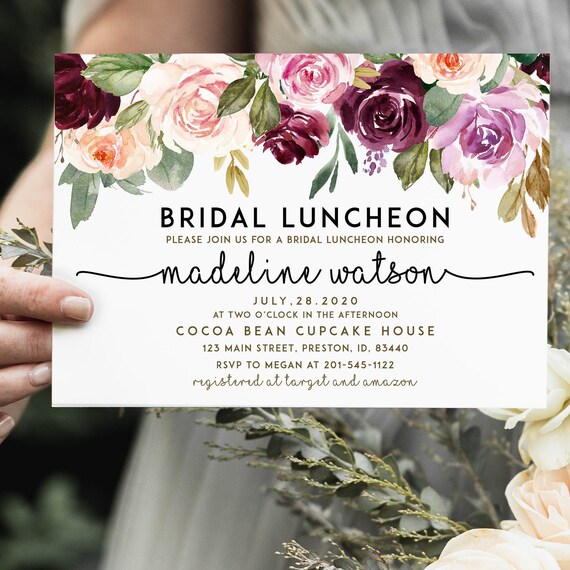 Fall Bridal Luncheon Invitation Template Greenery Blush | Etsy