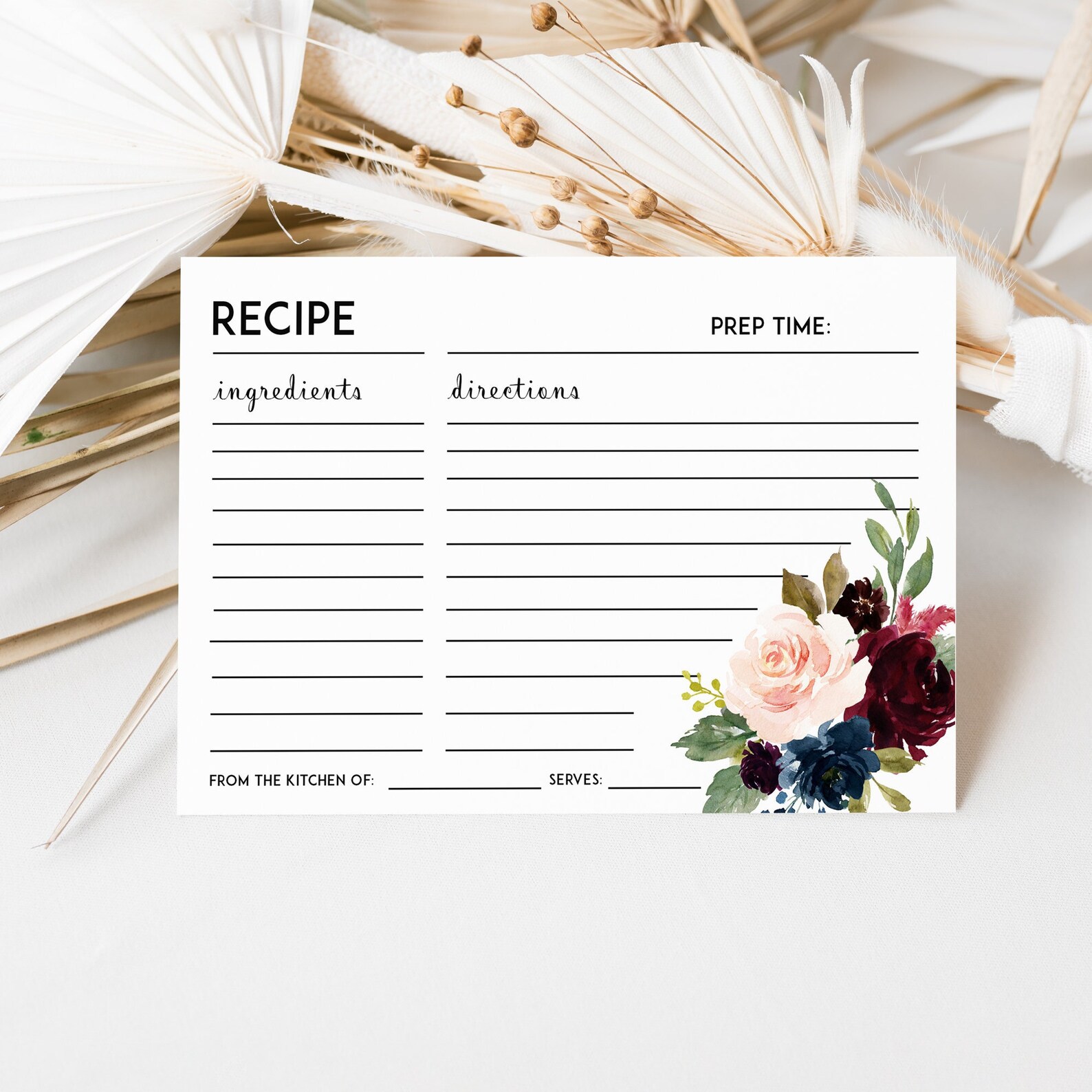 Recipe Card, Autumn Bridal Shower Invitation Insert, Printable File ...