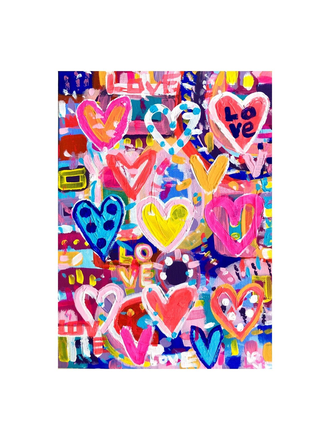 ORIGINAL Painting on Canvas 9.5 W X 13 H In, Pop Hearts, Wall Decor ...