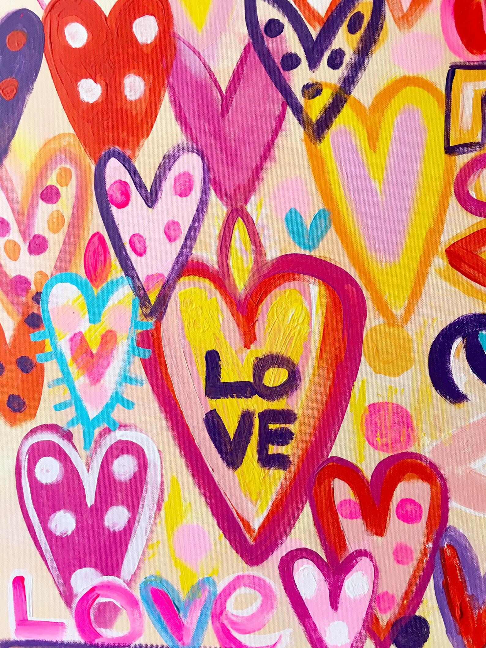 ORIGINAL ART Painting on Canvas , Polka Dot Hearts, Wall Decor, Gift ...