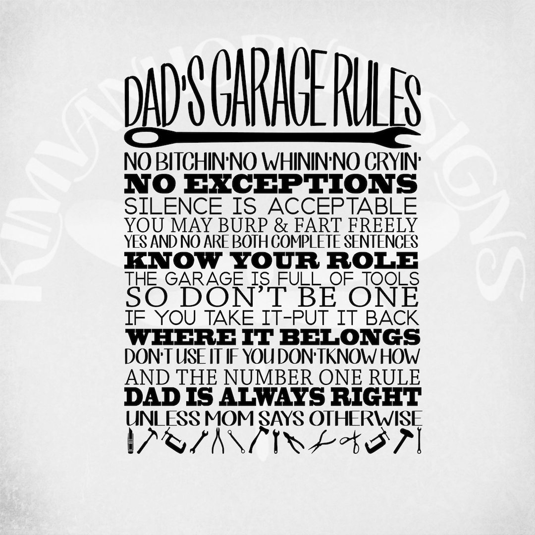 Dad's Garage Rules Svg, Father's Day, Dad Birthday Svg, Cut Files, Sign ...