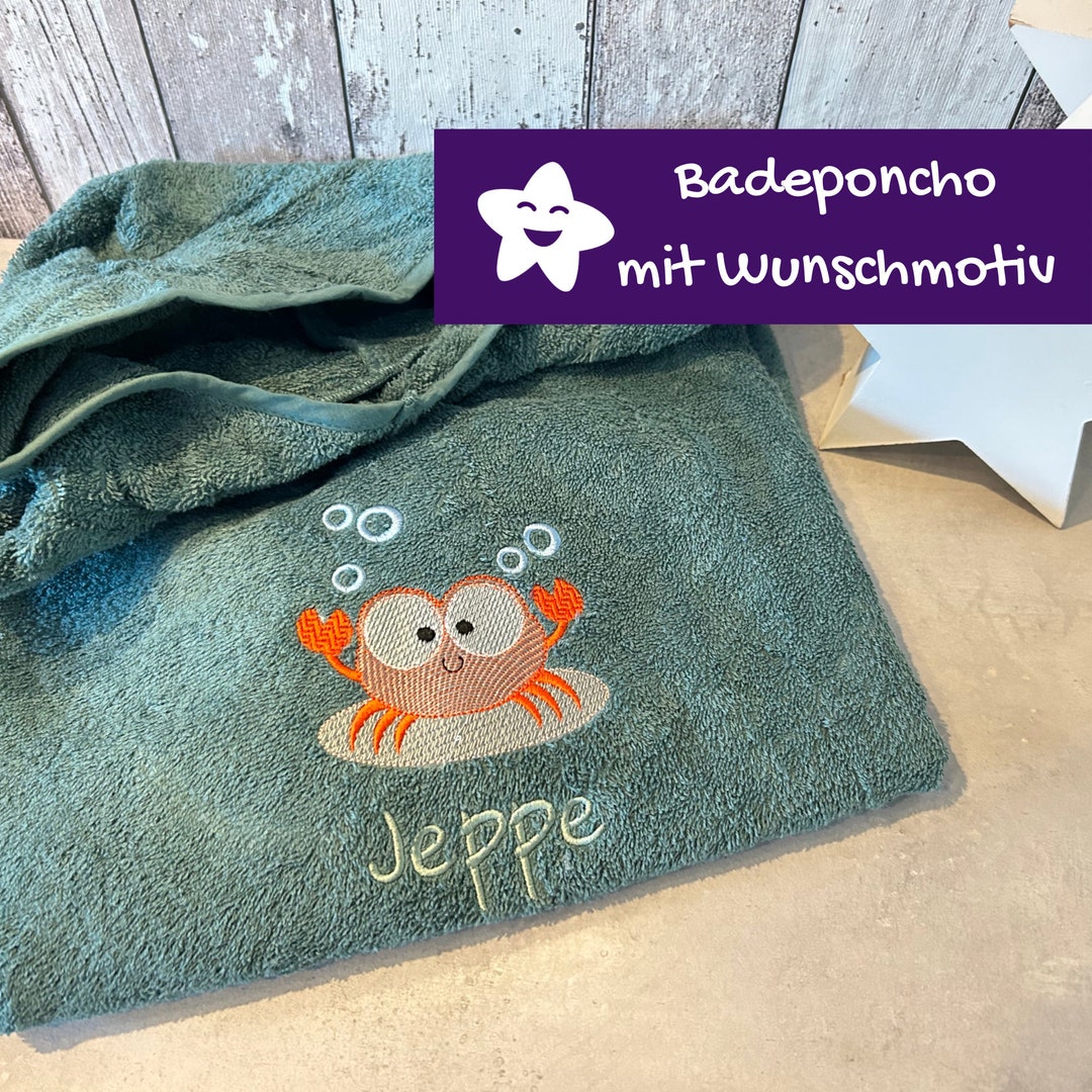 Bath Poncho Embroidered With Name and Desired Motif, Green, Blue or ...