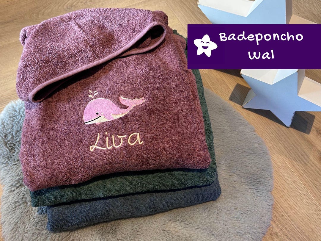 Bath Poncho Poncho Whale Pink With Name Embroidered Green, Blue or ...