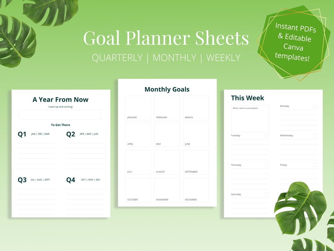 Goal Planner Sheets - Quarterly, Monthly, Weekly, Instant Download ...