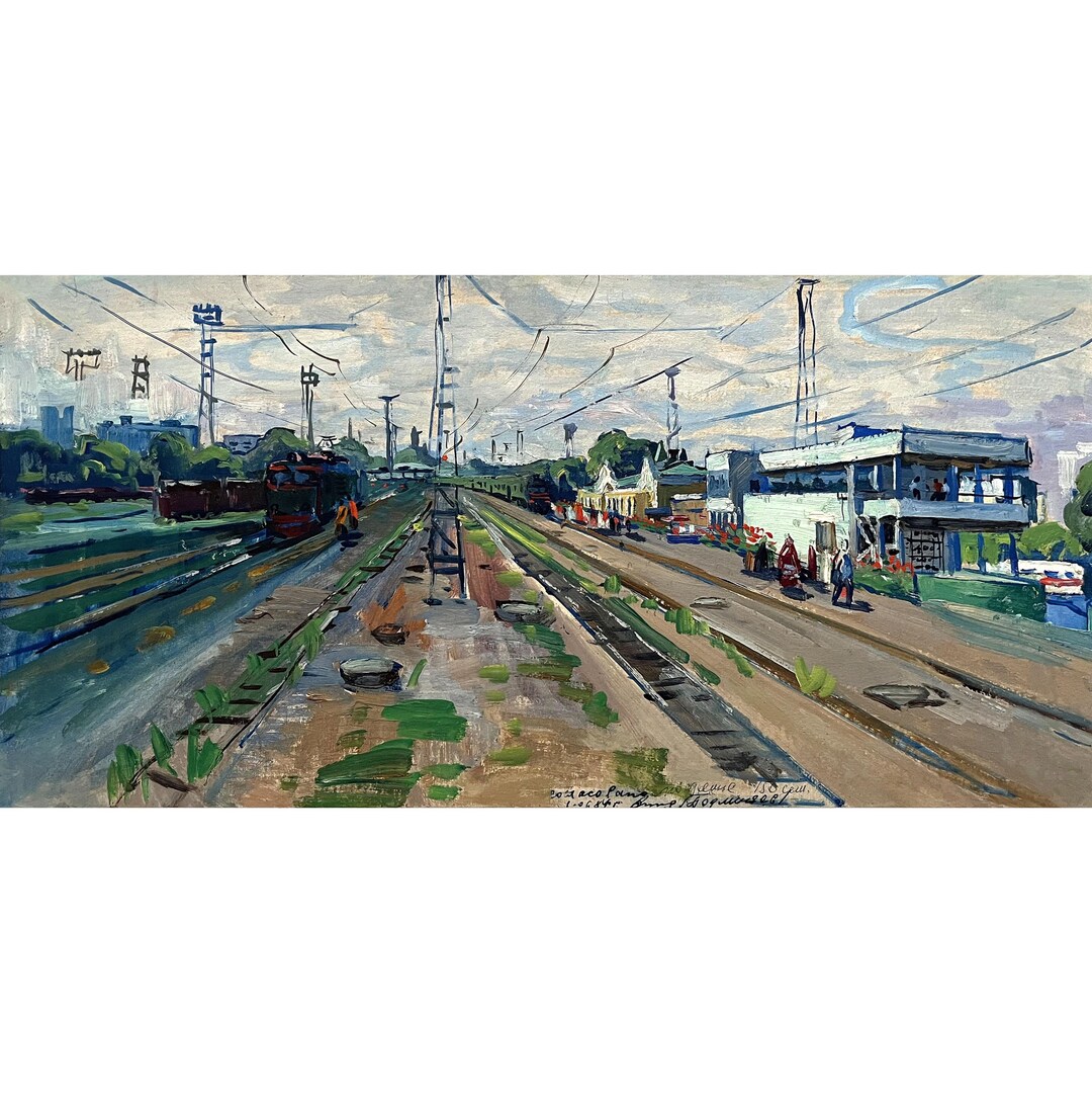 Vintage Original Oil Painting Industrial Landscape by Ukrainian Artist ...