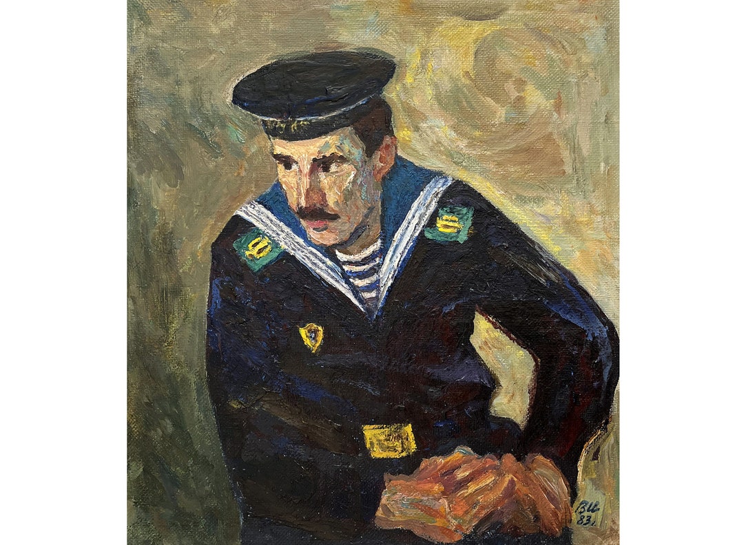 VINTAGE PORTRAIT of a SAILOR Original Oil Painting on Canvas by Ukraine ...