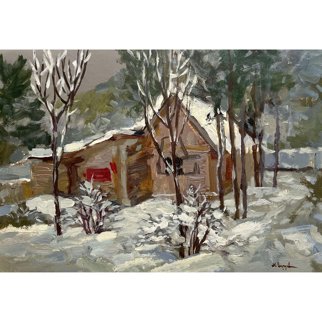 Vintage Original Oil Painting Winter Village Landscape by Ukraine ...