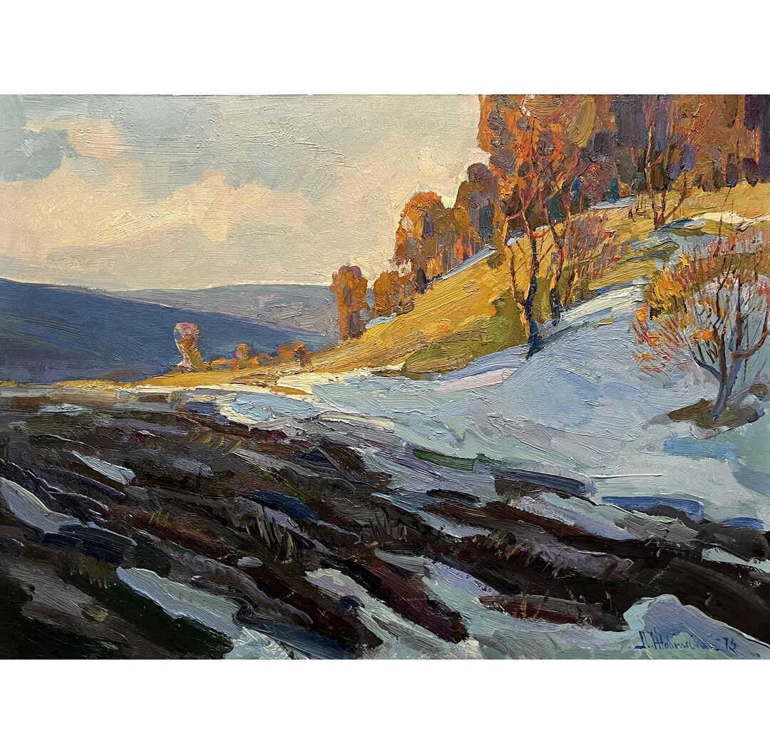 Vintage Original Oil Painting Spring Mountains Landscape by Ukrainian ...
