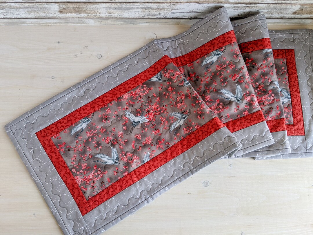 Elegant Quilted Table Runner With Crane Design, Japanese-inspired Home ...