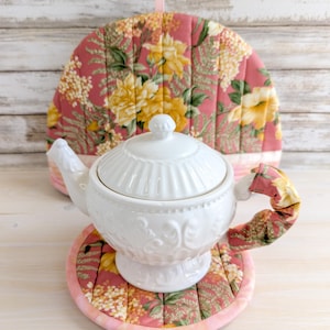 Handmade Quilted Floral Tea Cozy Set, 3-pc Insulated Pot Cover, Crafted ...