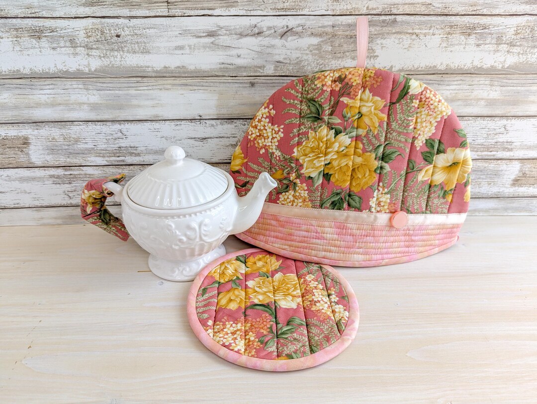 Handmade Quilted Floral Tea Cozy Set, 3-pc Insulated Pot Cover, Crafted ...