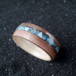 Wood Ring - Ash and Tineo Bentwood Ring With Turquoise Stone Inlay - Etsy