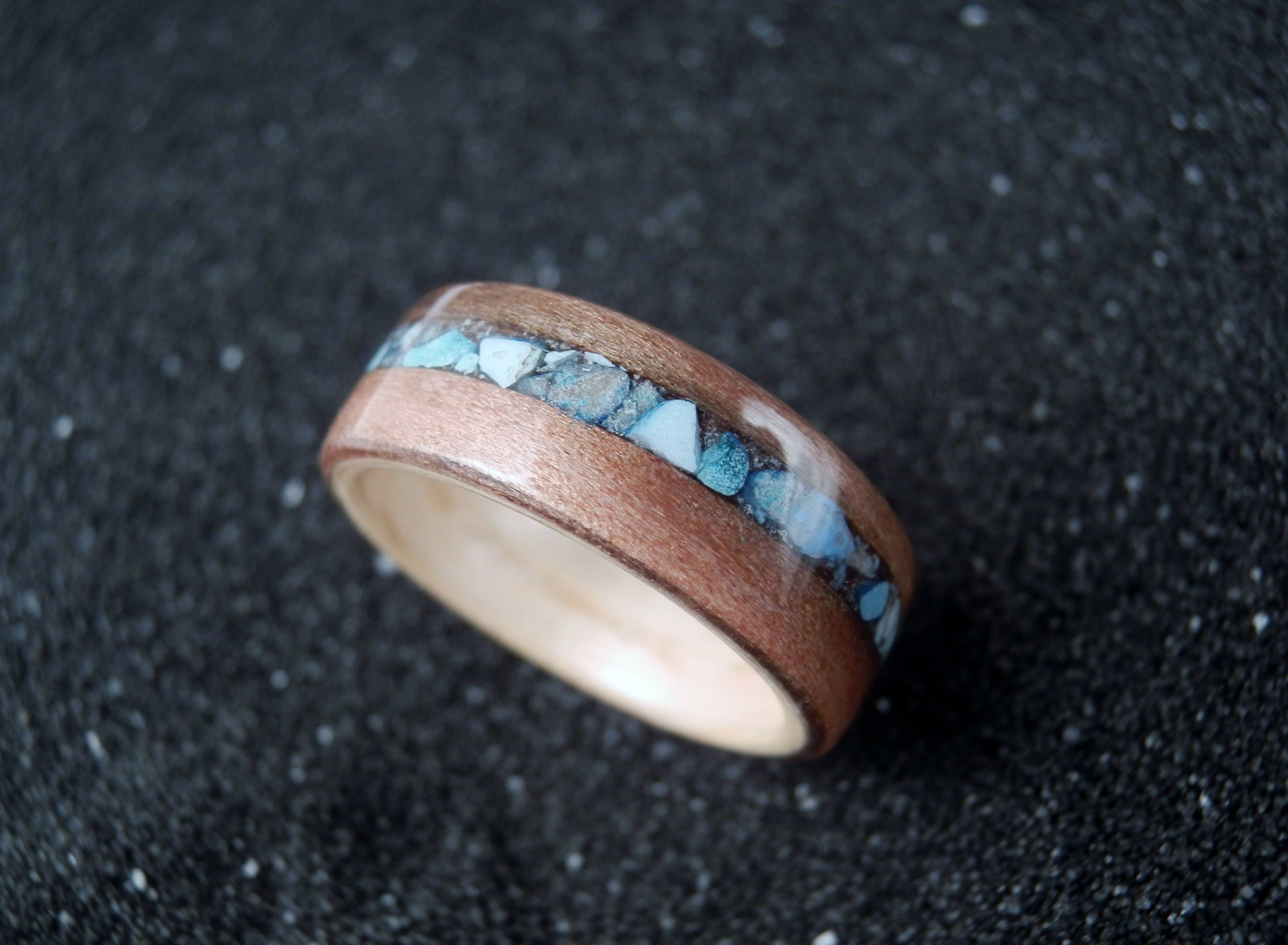 Wood Ring Ash and Tineo Bentwood Ring With Turquoise Stone | Etsy