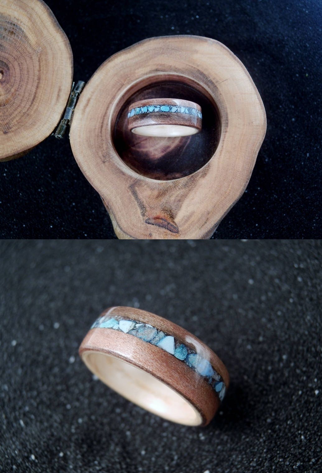 Wood Ring Ash and Tineo Bentwood Ring With Turquoise Stone | Etsy