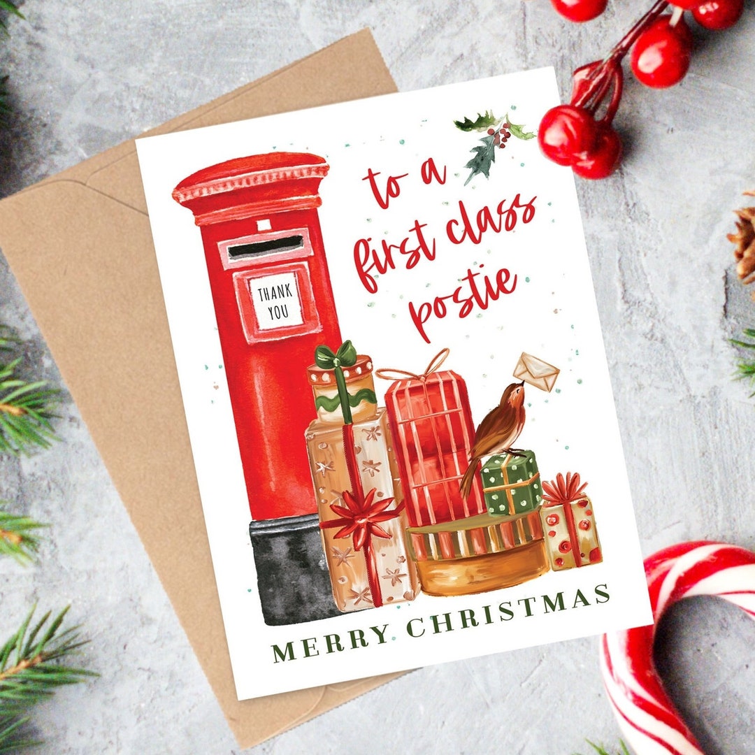 Postie Christmas Card, Postman Thank You, Christmas Card for Postman, Royal Mail, Postbox ...