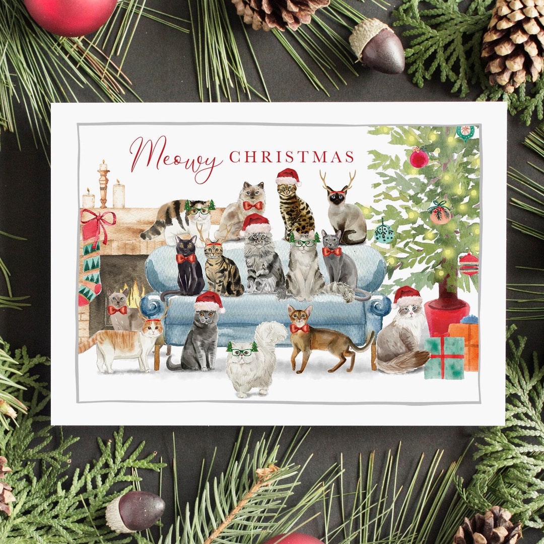 Cat Christmas Card, Card for Cat Lover, Christmas Cat, Christmas Card ...