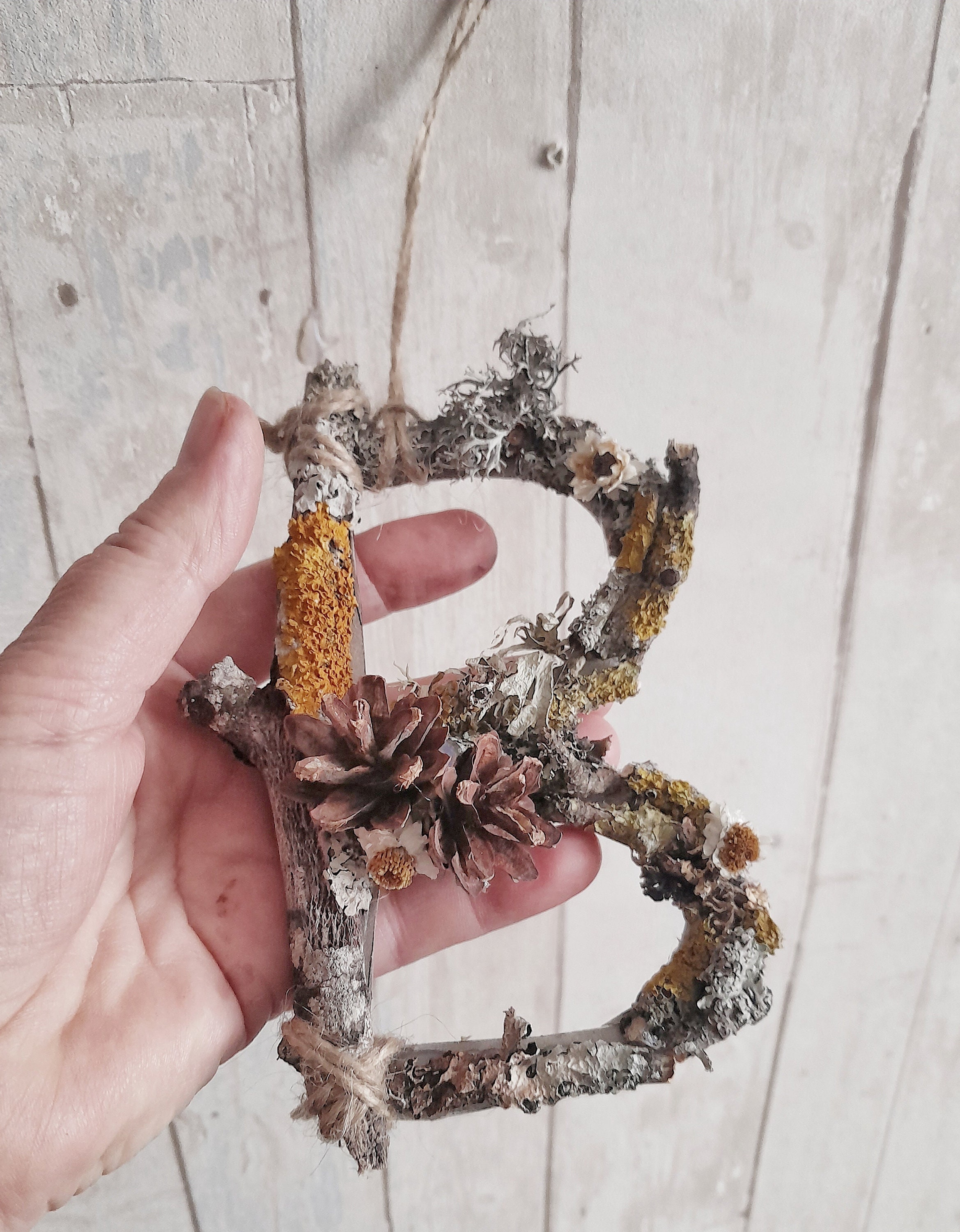 Rustic Twigs Letter, Moss Covered and Pinecones Twig Hanging Letter ...