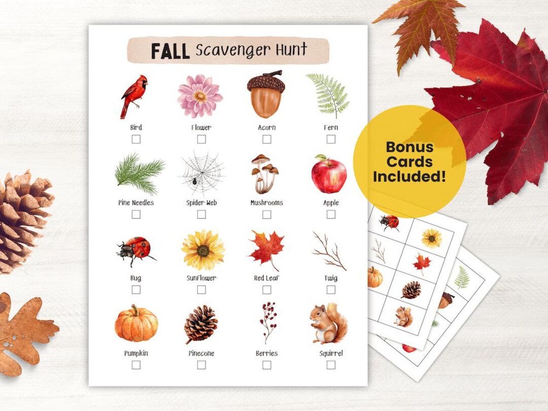 Fall Scavenger Hunt Printable, Autumn Scavenger Hunt Kids, for Toddlers ...