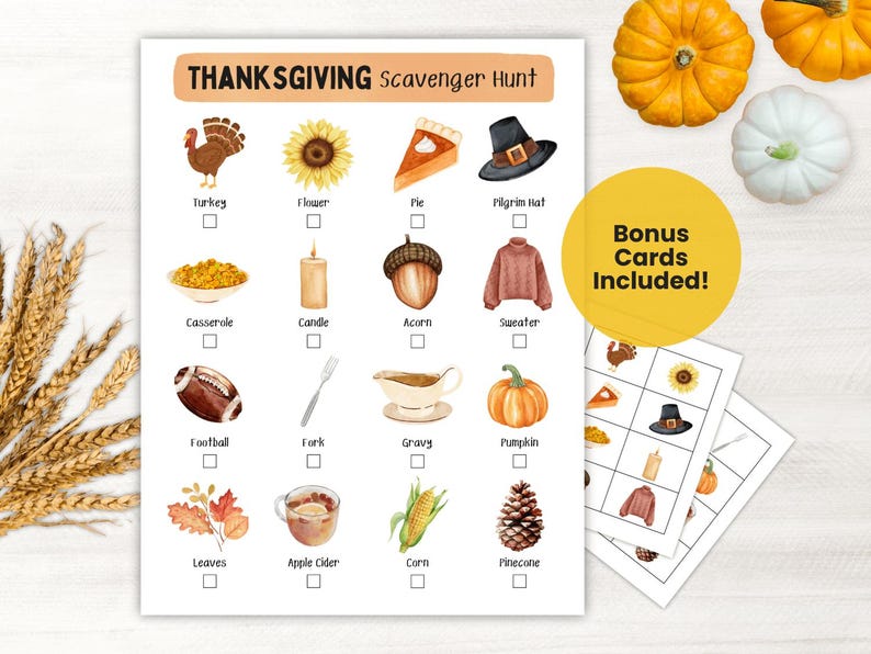 Thanksgiving Scavenger Hunt Printable, Kids, for Toddlers, Homeschool ...