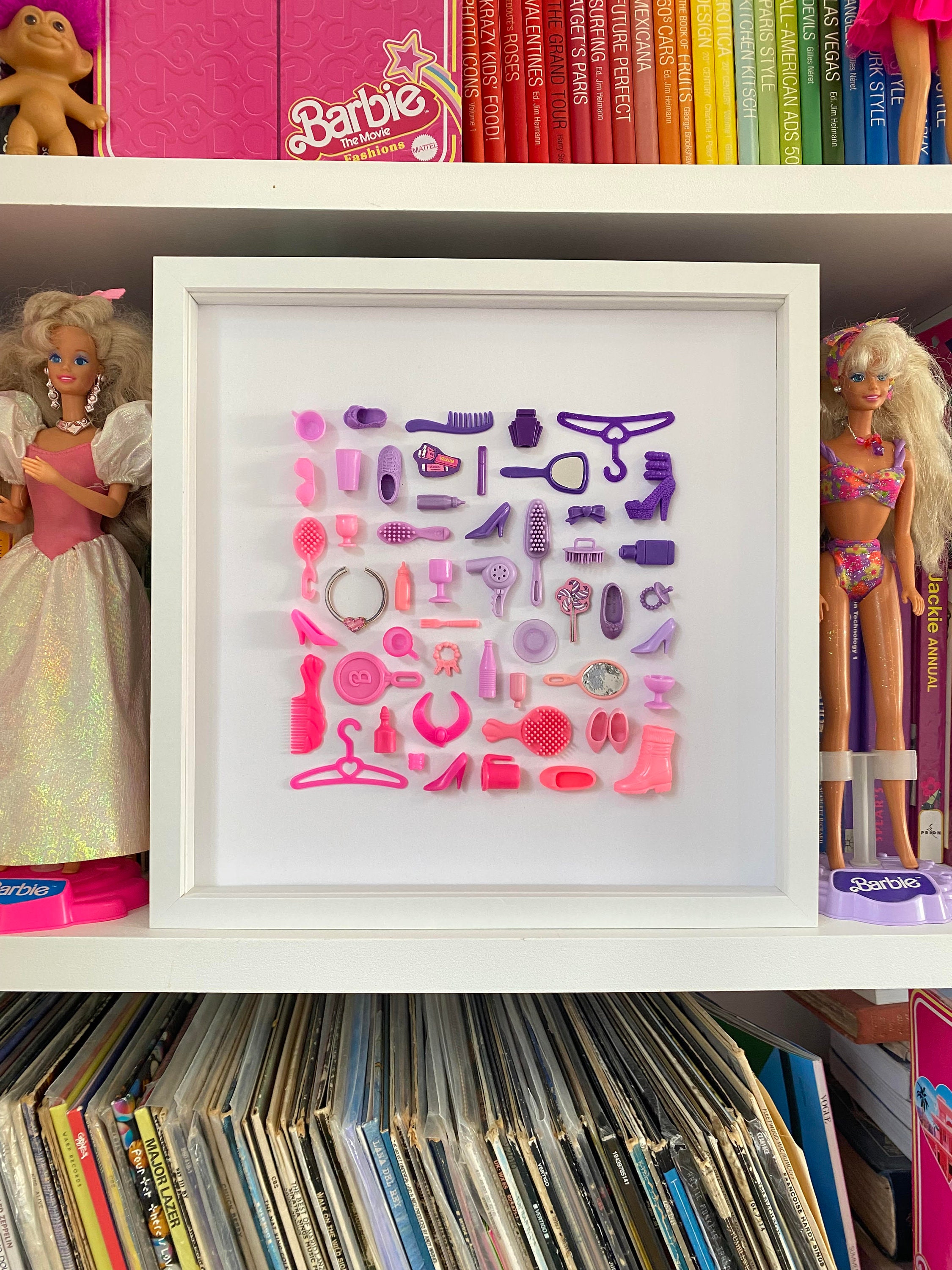 Barbie Doll Shadowbox Framed Art, Barbie Shoes and Accessories: ''pink ...
