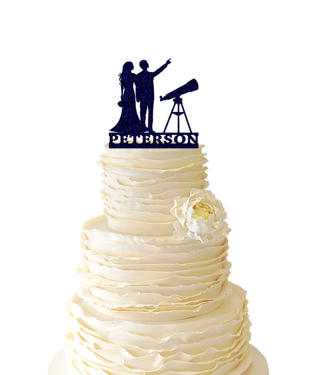 Glitter Stargazing Couple With Telescope Cake Topper With Name - Etsy
