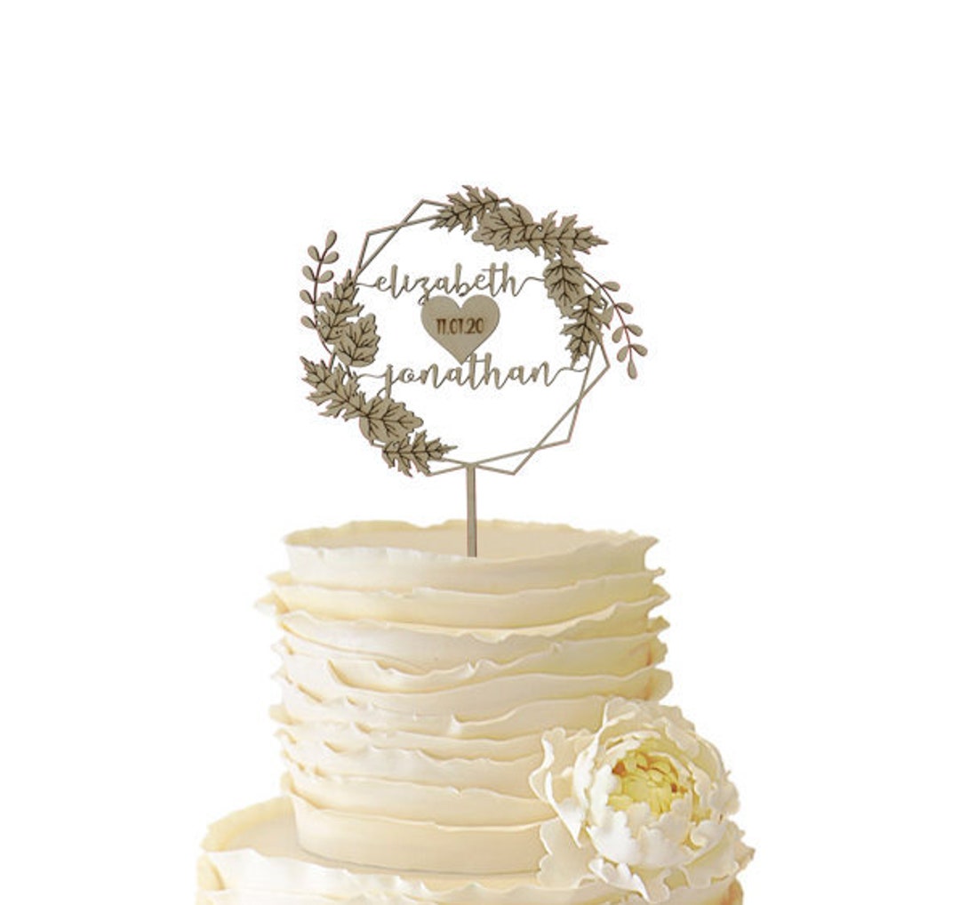 Geometric Frame Fall Leaves Cake Topper With Personalized - Etsy