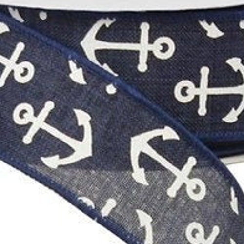 Bold Anchor White/navy Wired Ribbon Nautical 2.5 X 10 - Etsy