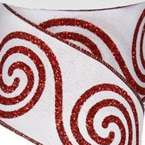 Red Large Glitter Swirl on White Wired Ribbon Red and White - Etsy