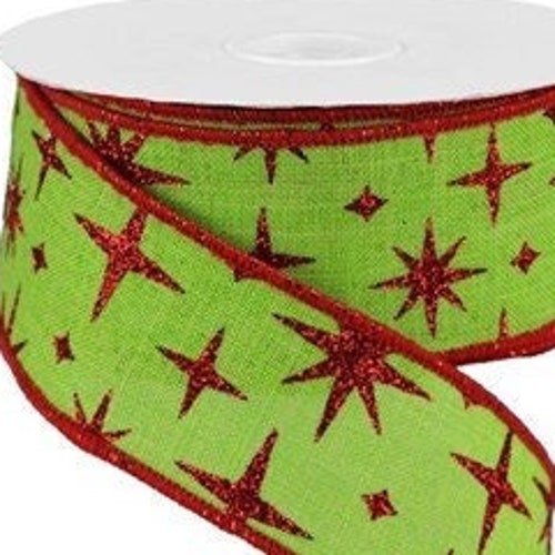 Slant Lines Lime/red/white Wired Ribbon 1.5 X 10 Yards - Etsy