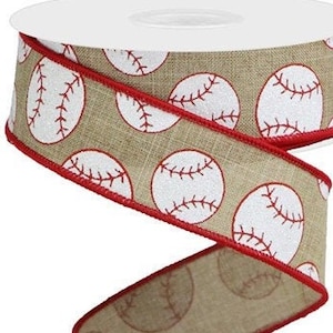 Baseball Glitter Light Beige Royal Wired Ribbon, Baseball Ribbon, 1.5 ...