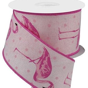 Pink Flamingo Wired Ribbon, Flamingo Ribbon, Polka Dot Ribbon, 2.5" X ...