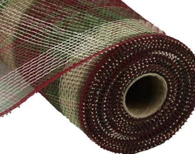 Plaid Deco Mesh Burgundy/moss Green/ivory 10 Inch, Deco Mesh for Wreath ...
