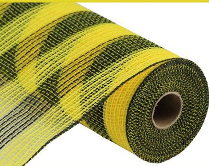 Yellow and Black Faux Jute Stripe Mesh, Yellow and Black Mesh, 10.5" X ...