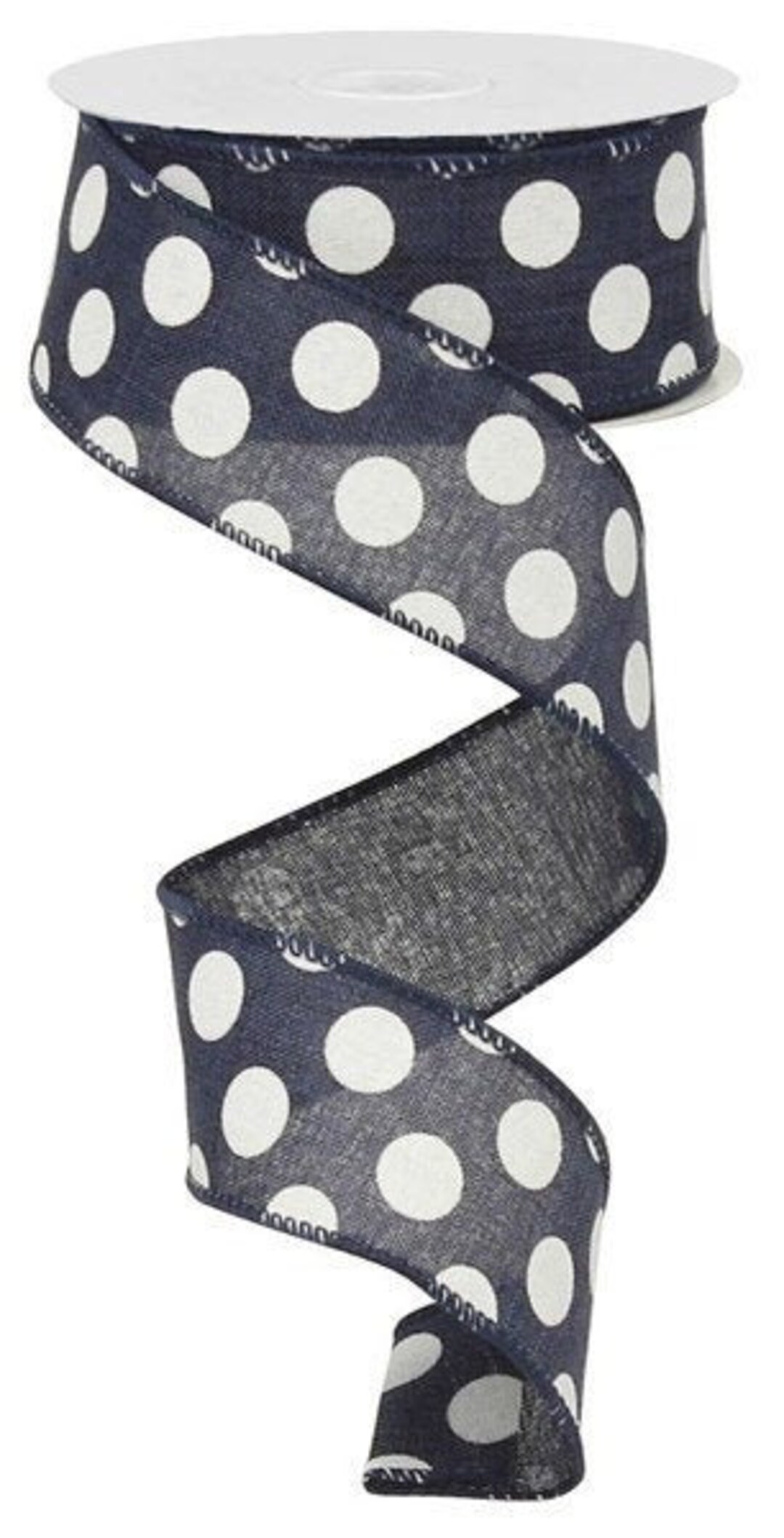 Navy Blue With White Polka Dot Wired Ribbon, 1.5 X 10 Yard Ribbon ...