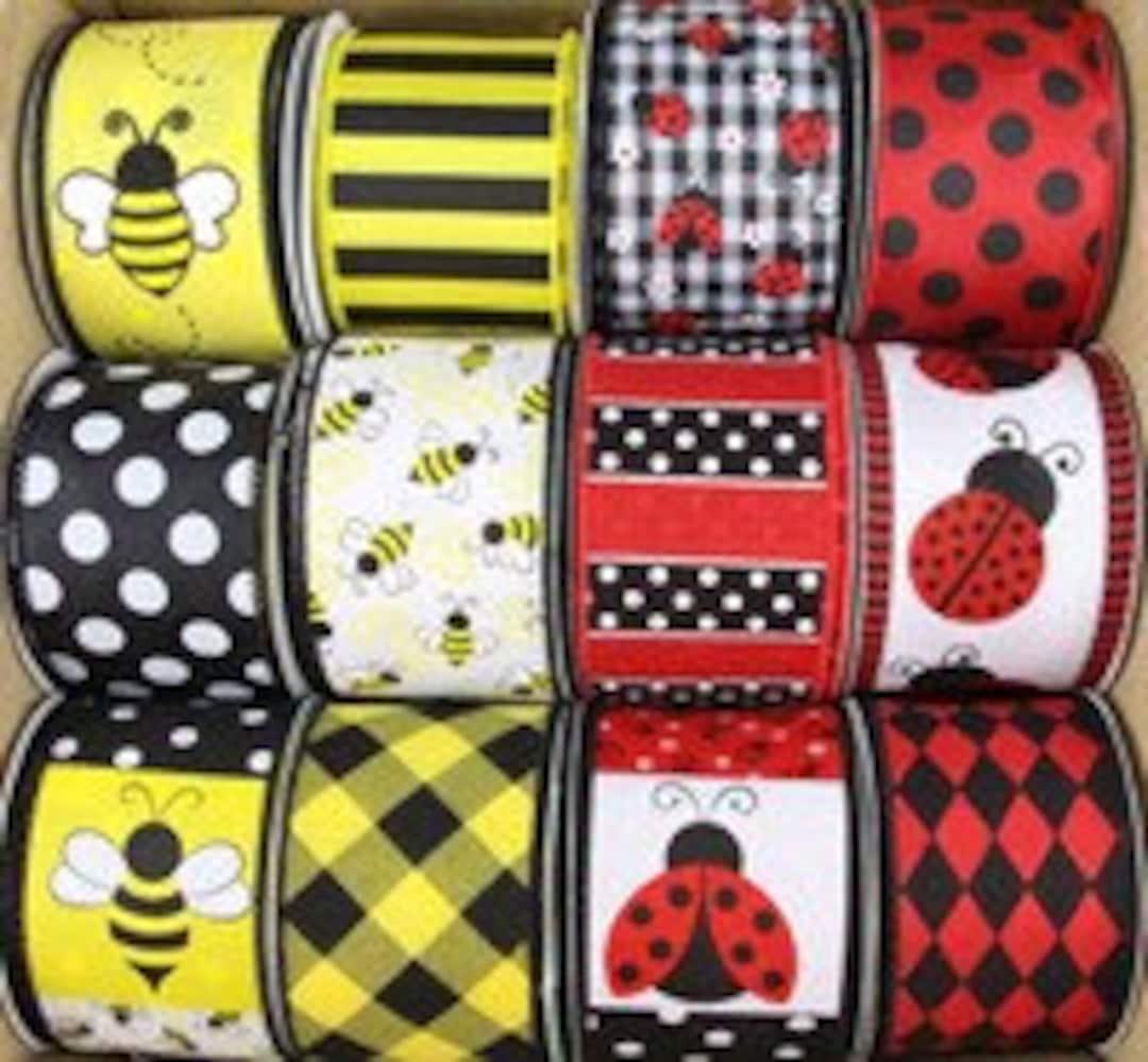 Ladybug/bee Ribbon Assortment 12 Rolls Wired Ribbon 2.5" X 10 Yards ...