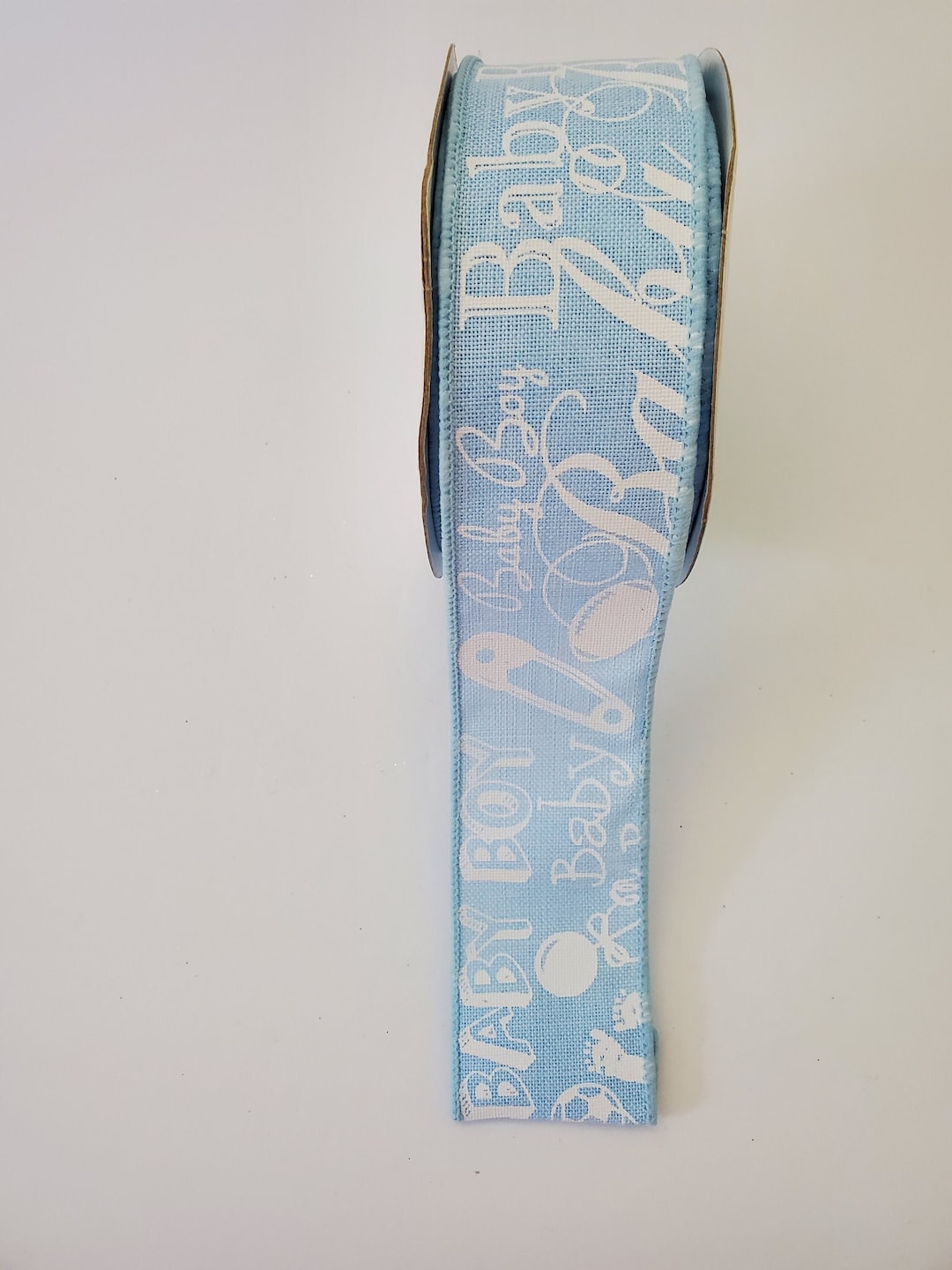 Baby Boy Light Blue/white Wired Ribbon 1.5" X 10 Yards, Baby Wreath ...