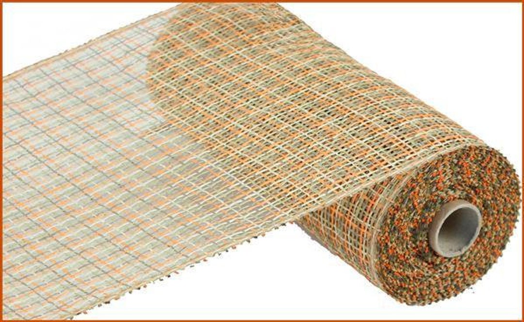 Poly Burlap Plaid Mesh 10 Inch Orange/beige/moss/brown, Poly Burlap ...