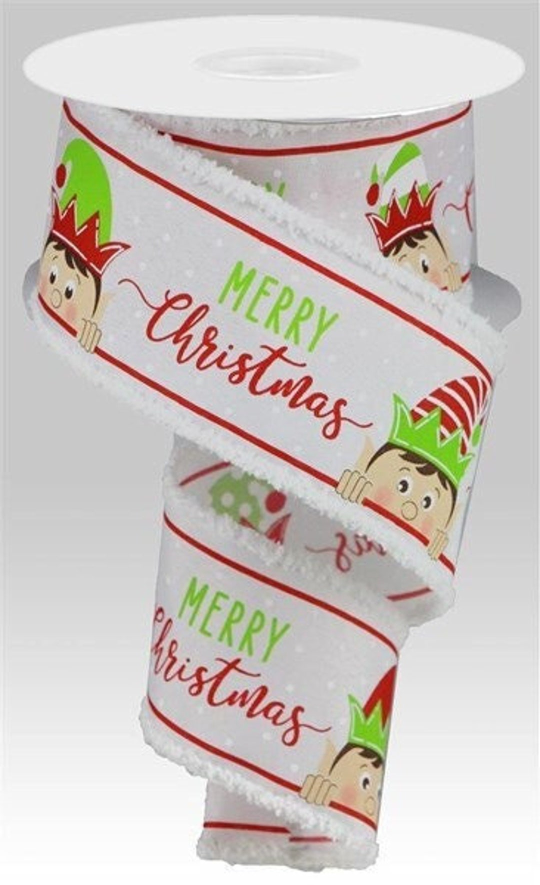 Peeping Elf Wired Snowdrift Ribbon, Elf Christmas Ribbon, Christmas ...