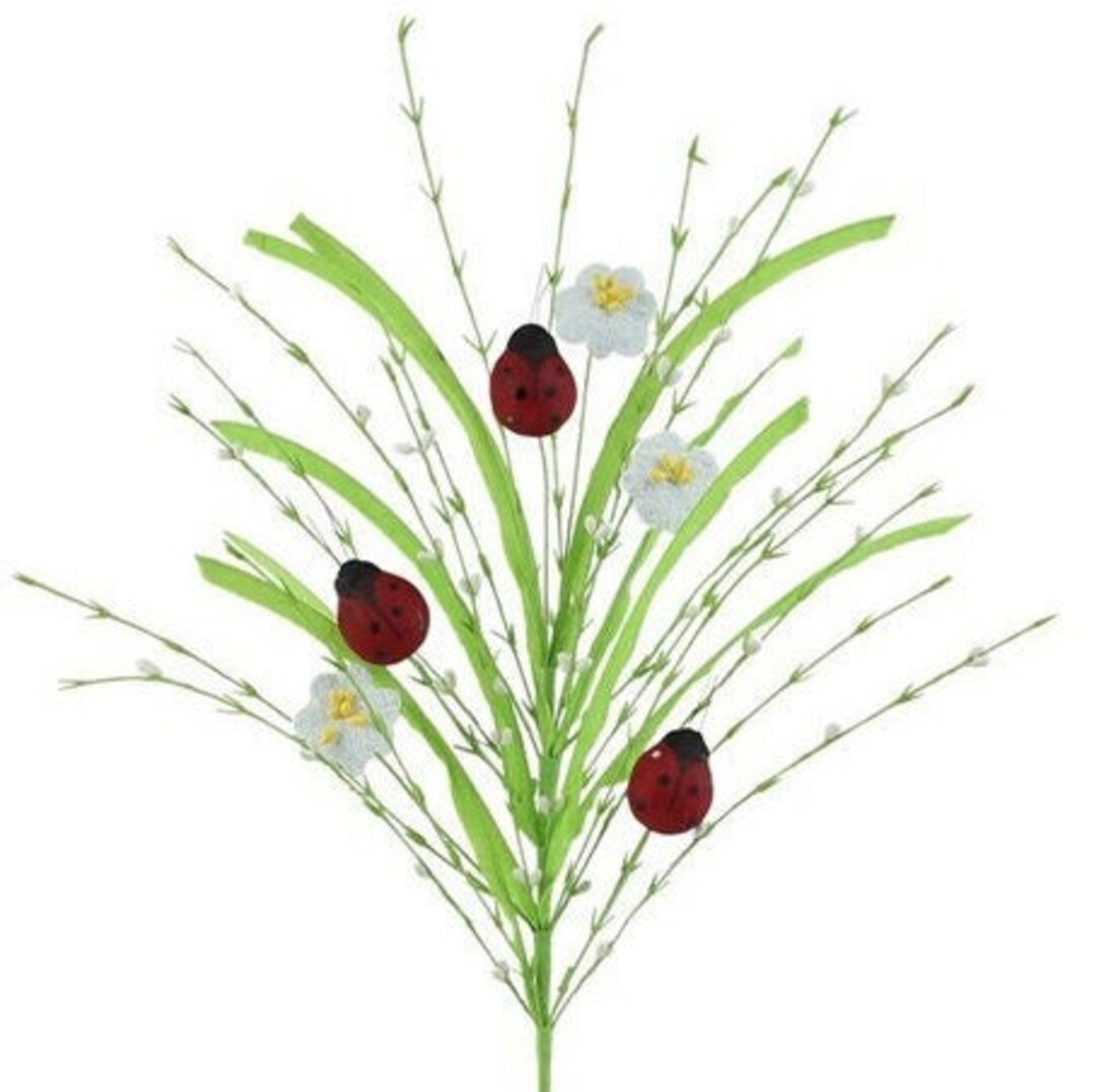28 Long Ladybug/pip Berry/flower/paper Grass Spray Red/black/green ...