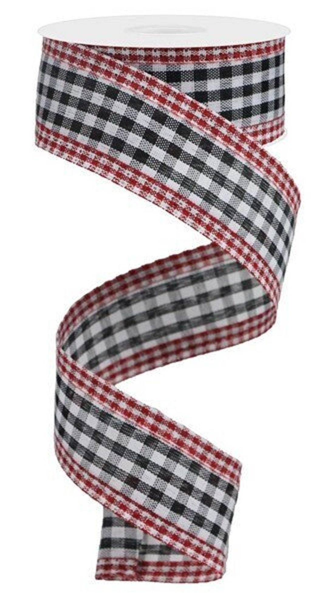 Black/white Gingham Red/white Gingham Edge Wired Ribbon, 1.5" X 10 ...