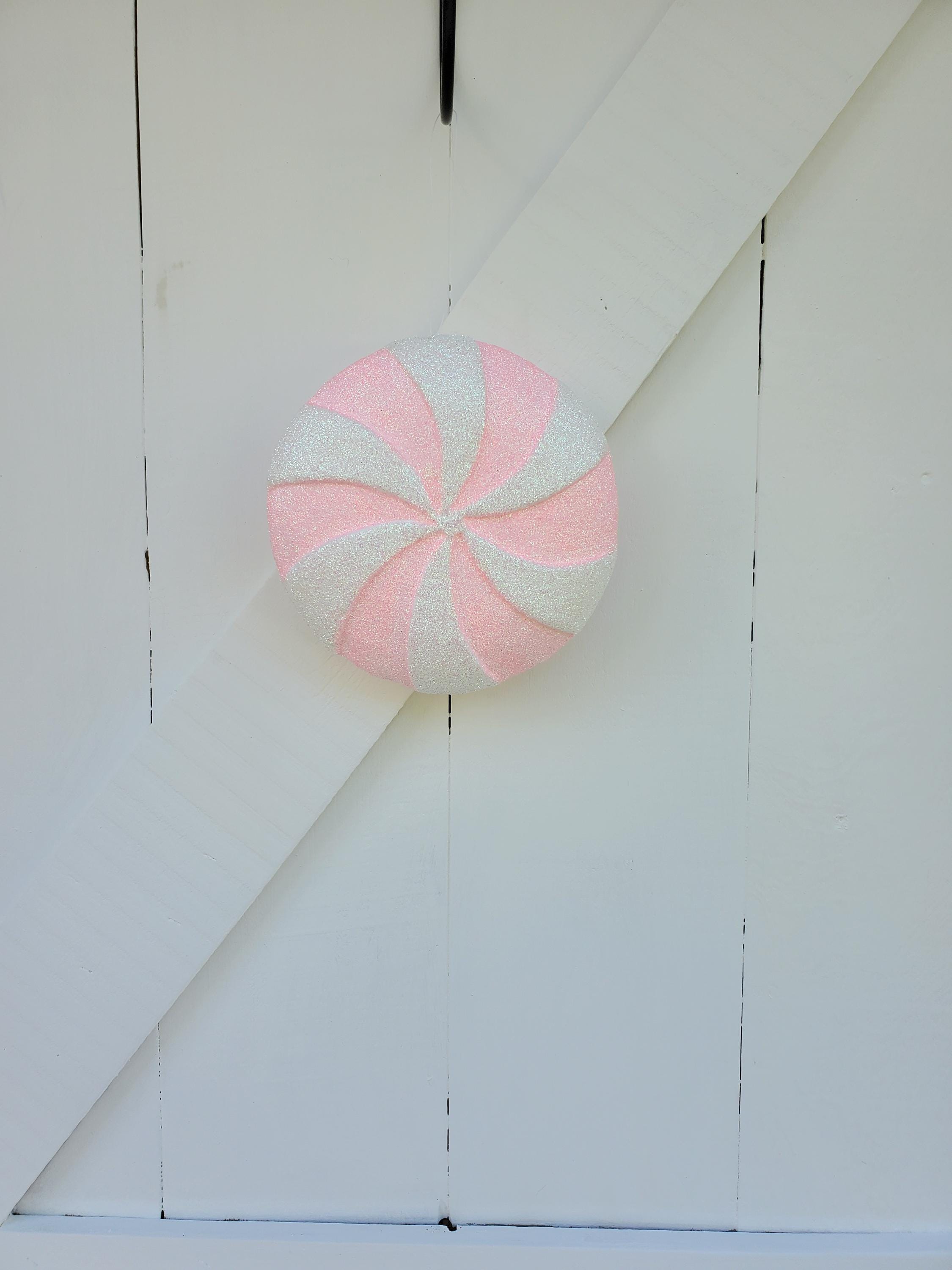 6 Inch Diameter Glitter Peppermint Candy Light Pink/white, Christmas ...