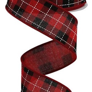 Woven Check on Royal Wired Ribbon, Red/black/white Check Ribbon, 1.5" X ...