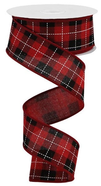 Woven Check on Royal Wired Ribbon Red/black/white Check - Etsy