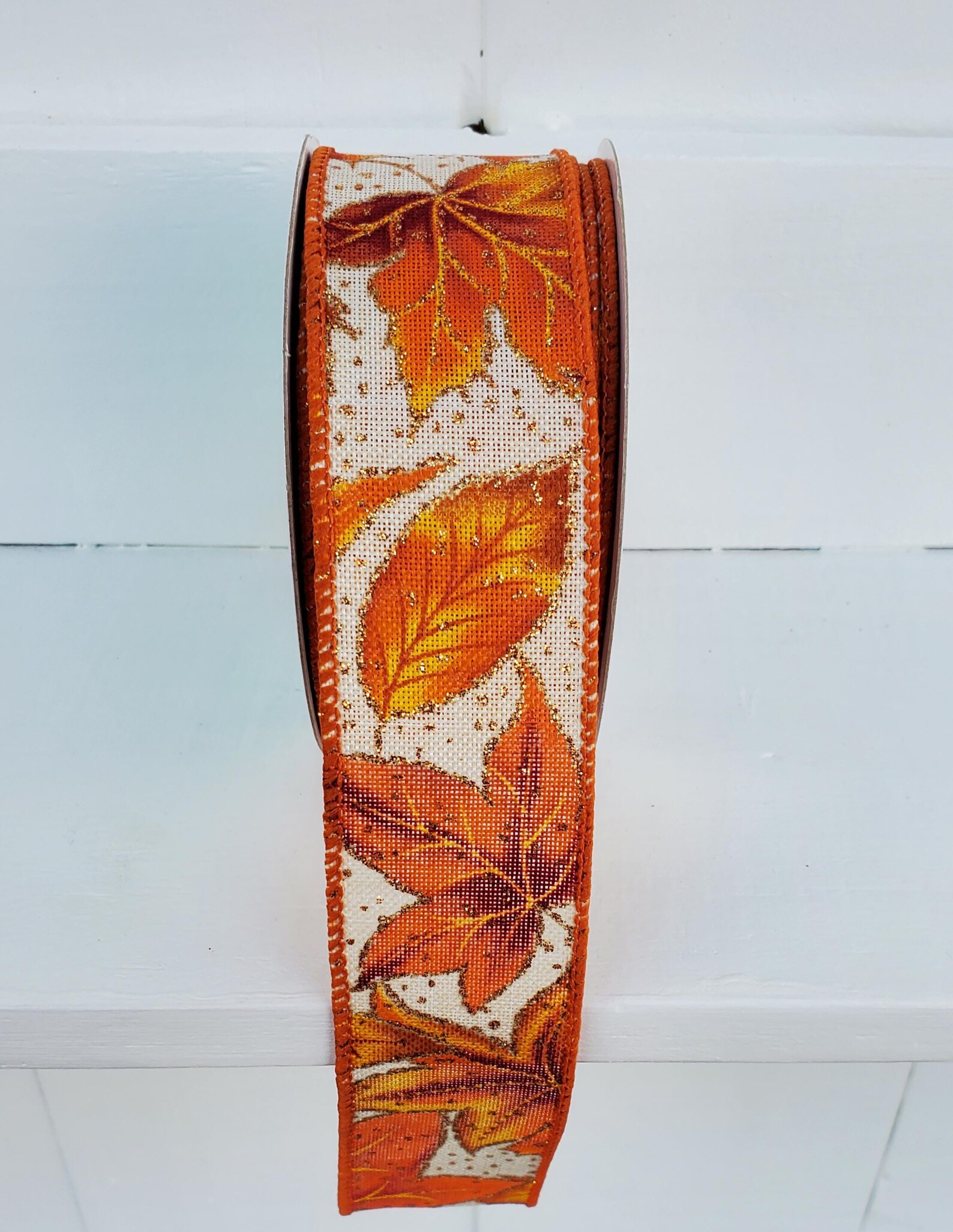 Fall Leaves With Glitter Dots Wired Ribbon Yellow/orange/brown/gold 1.5 ...