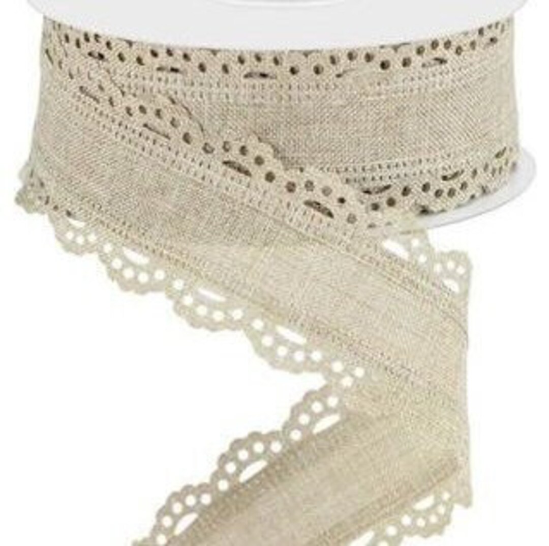 Buff Royal Burlap Scalloped Edge Wired Ribbon 1.5" X 10 Yards, Wreath ...