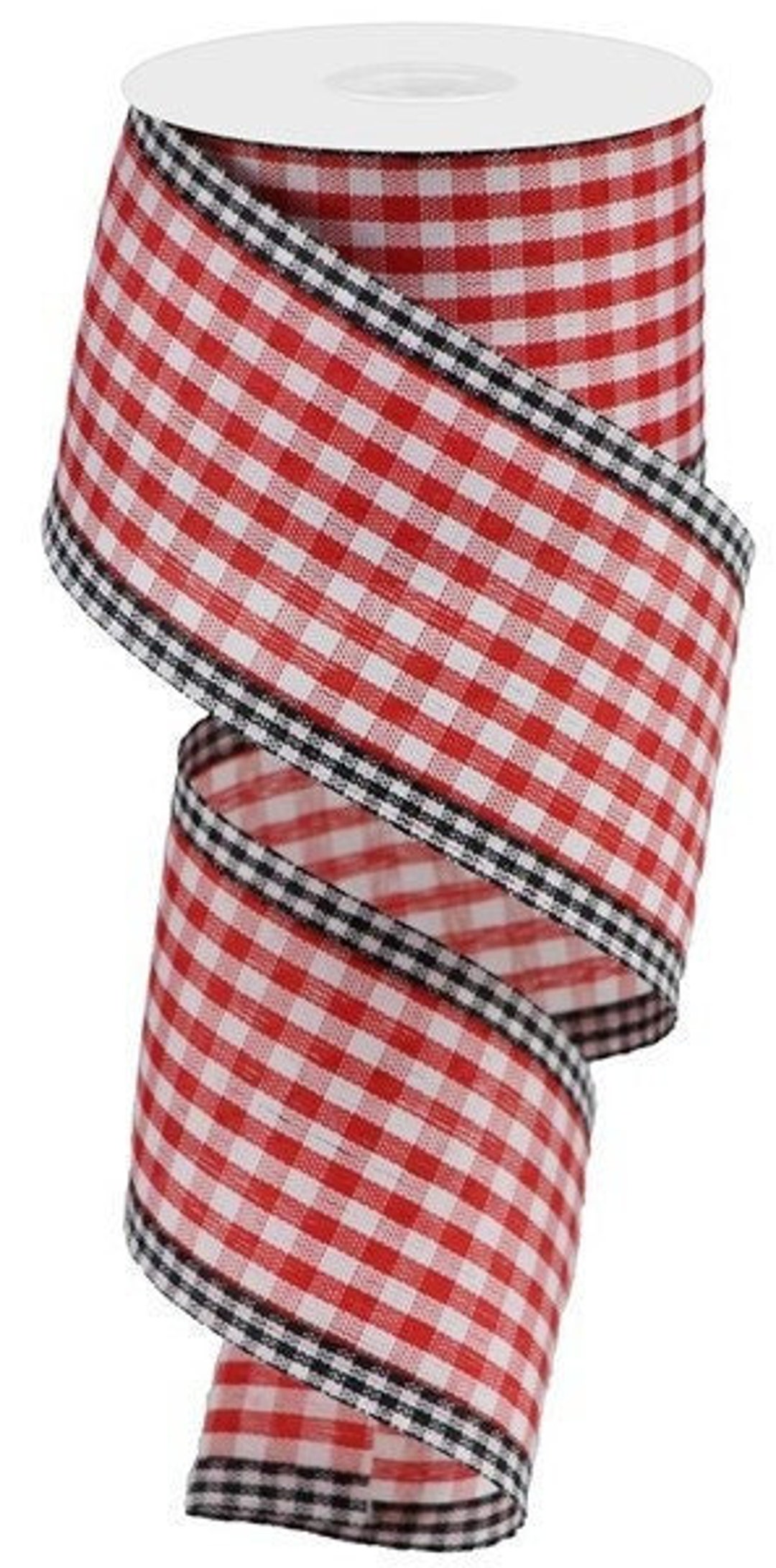 Gingham Check Edge Red/white/black Wired Ribbon, 2.5" X 10 Yard Ribbon ...