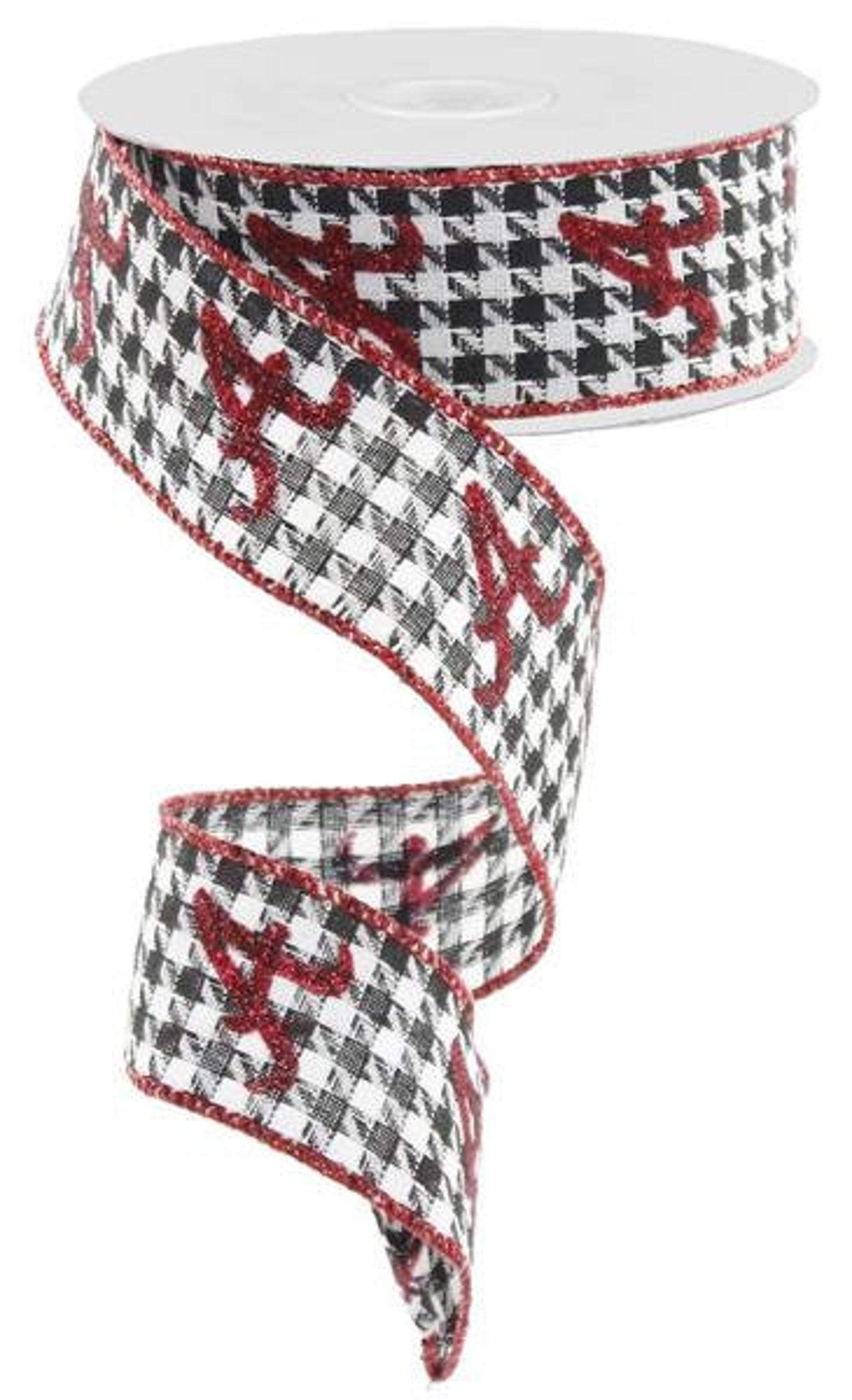 Alabama Red Glitter A Black/white Houndstooth Wired Ribbon, 1.5 X 10 ...