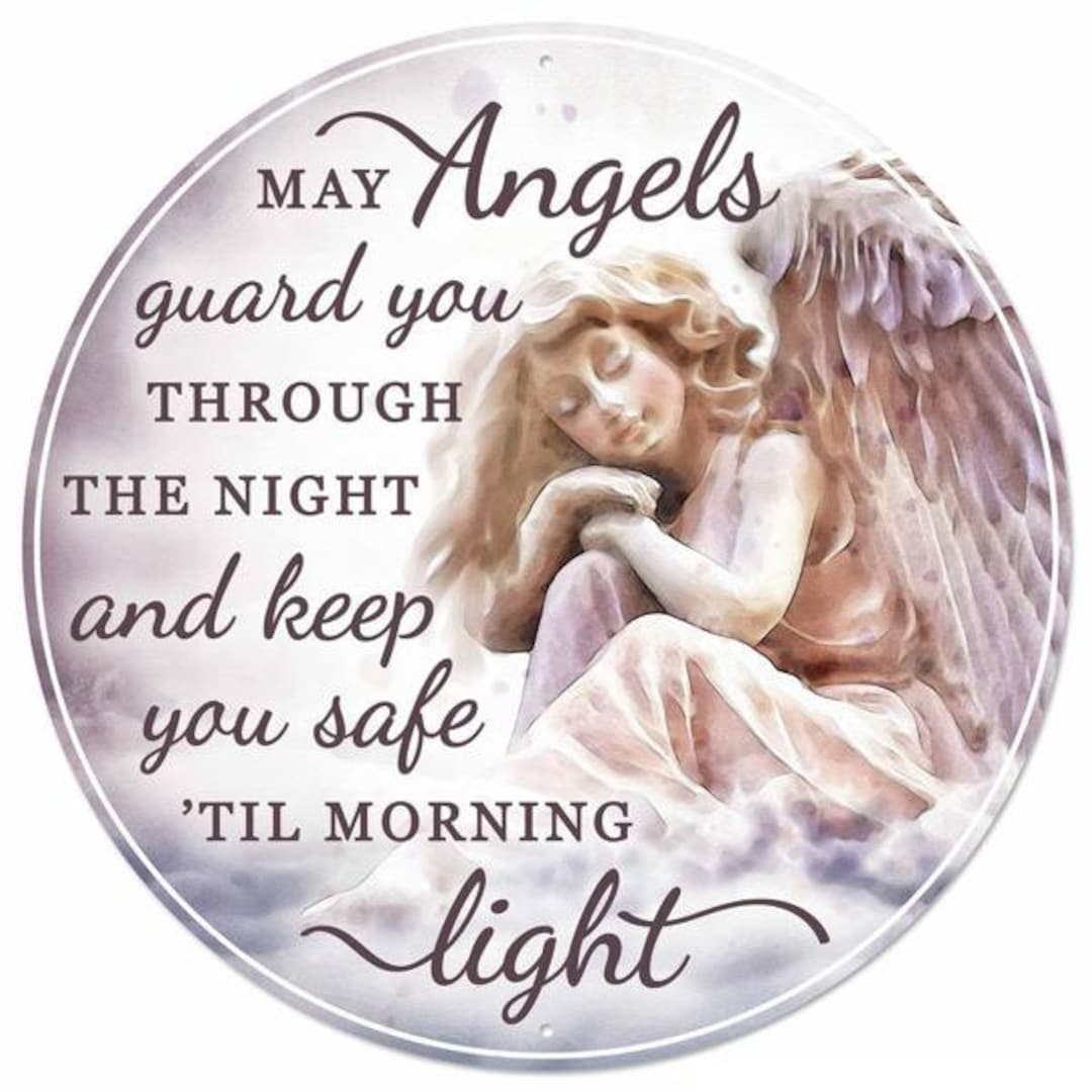 May Angels Guard You 12 Inch Metal Sign Tan/plum/ Soft Purple, Wreath ...